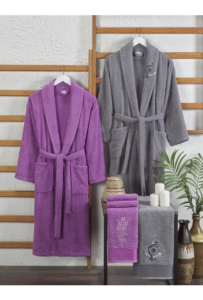 Forev Aile Bornoz Seti Pamuk Lila / Gri Forev Aile Bornoz Seti Pamuk Lila / Gri