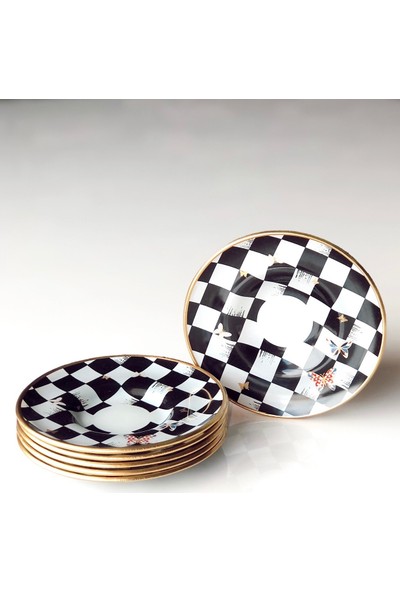 Cevik Glass Ware 6’lı Damalı Kelebekli Çay Tabağı Cevik Glass Ware 6’lı Damalı Kelebekli Çay Tabağı