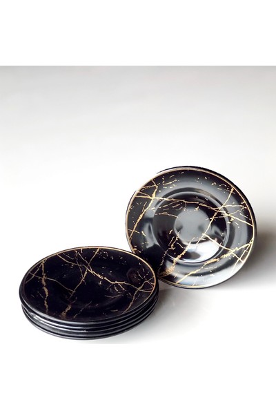 Cevik Glass Ware 6’lı Siyah Mermer Desenli Çay Tabağı Cevik Glass Ware 6’lı Siyah Mermer Desenli Çay Tabağı