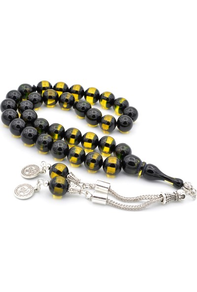 Murty99 Küre Kesim Kokulu Sarı Sürmeli Toz Pres Kehribar Tesbih