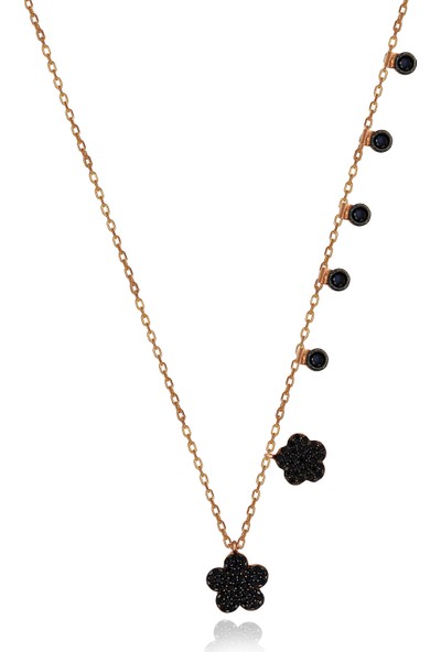 Takı Boom Siyah Taşlı Yonca Gümüş Şans Kolyesi