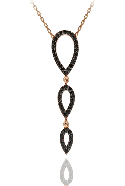 Takı Boom Siyah Taşlı Sallantılı 3 Lü Damla Gümüş Kolye