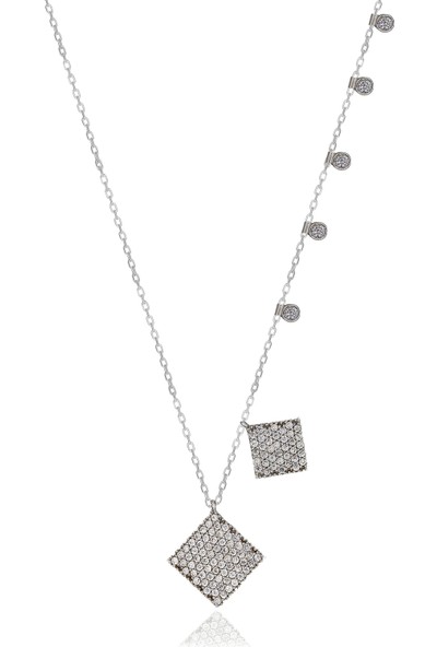 Takı Boom Beyaz Taşlı Kare Gümüş Şans Kolyesi Takı Boom Beyaz Taşlı Kare Gümüş Şans Kolyesi