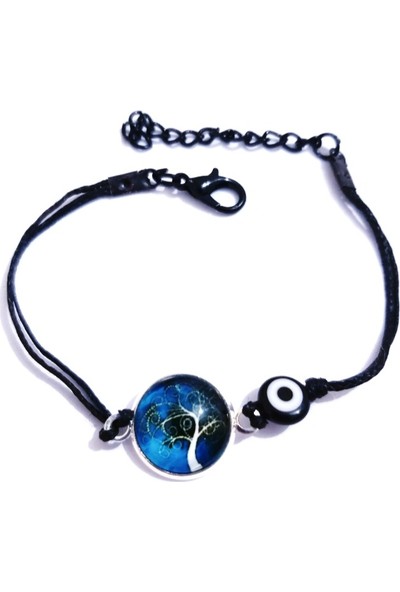 Funny Takı Siyah Nazar Boncuklu Hayat Ağacı Görünümlü Cam Bileklik