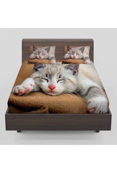 Else Halı Else Sevimli Uyuyan Kedi Desenli Lastikli Çift Kişilik Lastikli Çarşaf Takımı 160X200CM Else Halı Else Sevimli Uyuyan Kedi Desenli Lastikli Çift Kişilik Lastikli Çarşaf Takımı 160X200CM