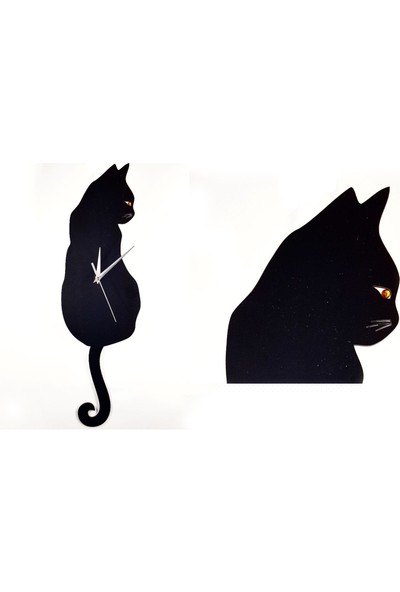 Netuhaf Siyah Kedi Sallanan Sarkaçlı Saat