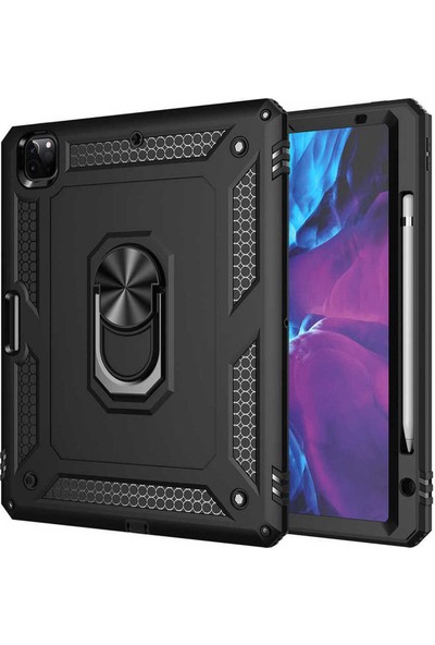 Case 4U Apple iPad Pro 12.9 2020 Kılıf Çift Katmanlı Yüzüklü Manyetik Vega Kapak Siyah Case 4U Apple iPad Pro 12.9 2020 Kılıf Çift Katmanlı Yüzüklü Manyetik Vega Kapak Siyah