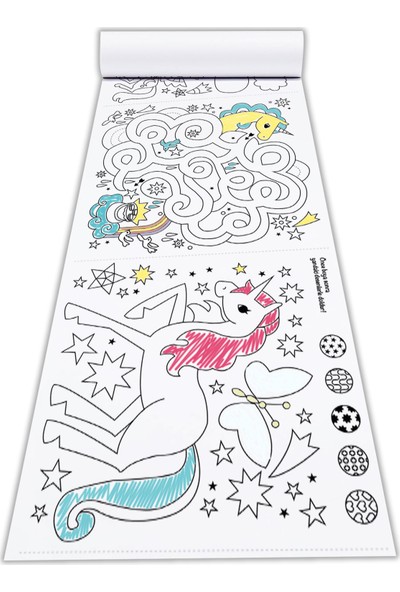 Popseker Unicorn Magic Upuzun Çöz, Çiz, Boya Aktivite ve Boyama Rulosu 60 cm x 5 Metre Dev Boy