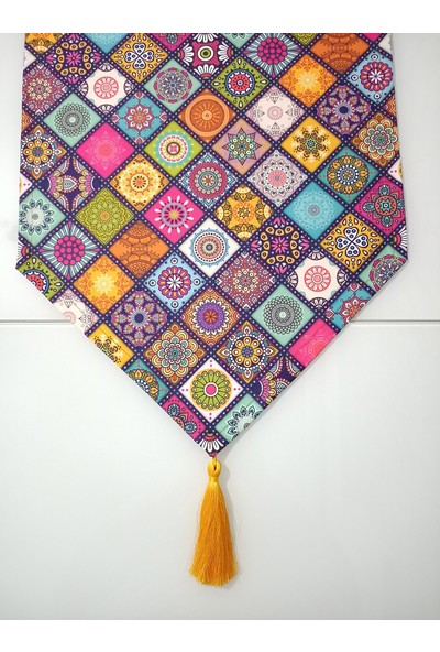 Moda Meral Süet Kumaş Geometrik Desenli Çok Renkli Runner MMRL255932