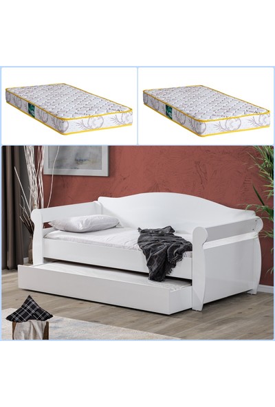 Setay Yavrulu Yatak, Taht Yavrulu Karyola - Beyaz + 2 Adet Comfort Yatak Setay Yavrulu Yatak, Taht Yavrulu Karyola - Beyaz + 2 Adet Comfort Yatak