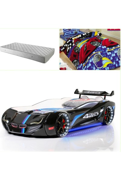 Setay Mercedes Full Ledli Arabalı Yatak, Siyah + 1 Adet Comfort Yatak, Nevresim Takımı