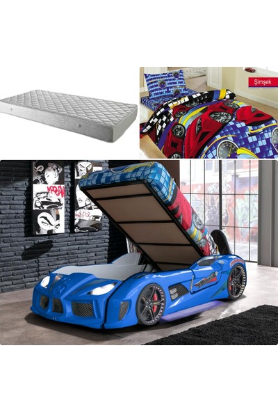 Setay Audi Kapıları Açılabilen Full Ledli Koltuklu Bazalı Arabalı Yatak, Mavi + 1 Adet Comfort Yatak, Nevresim Takımı Setay Audi Kapıları Açılabilen Full Ledli Koltuklu Bazalı Arabalı Yatak, Mavi + 1 Adet Comfort Yatak, Nevresim Takımı