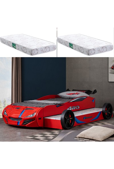 Setay Mercedes Rüzgarlıklı Yavrulu Arabalı Yatak, Kırmızı + 2 Adet Comfort Yatak Setay Mercedes Rüzgarlıklı Yavrulu Arabalı Yatak, Kırmızı + 2 Adet Comfort Yatak
