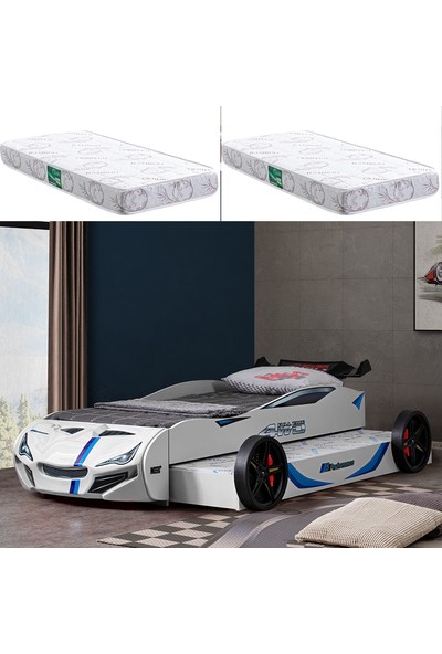 Setay Mercedes Rüzgarlıklı Yavrulu Arabalı Yatak, Beyaz + 2 Adet Comfort Yatak Setay Mercedes Rüzgarlıklı Yavrulu Arabalı Yatak, Beyaz + 2 Adet Comfort Yatak