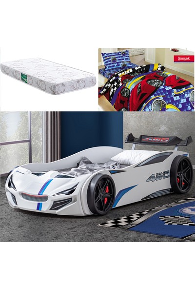 Setay Merso Rüzgarlıklı Arabalı Yatak, Beyaz + 1 Adet Comfort Yatak, Nevresim Takımı