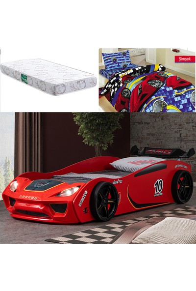 Setay Vento Rüzgarlıklı Arabalı Yatak, Kırmızı + 1 Adet Comfort Yatak, Nevresim Takımı