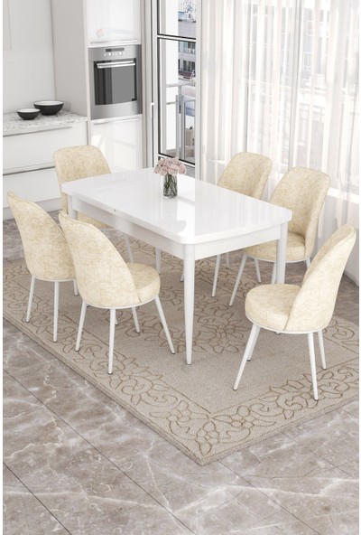 Rovena Azra Mdf Açılabilir Barok Masa Takımı 6 Adet Sandalye