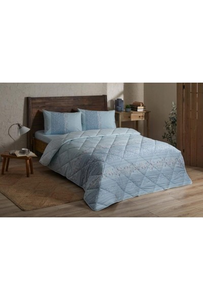 Taç - Leona Mavi Çift Kişilik Yastık Hediyeli Yorgan Seti