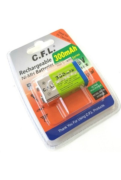 C.F.L. Şarj Edilebilir Pil 9V Kare Pil 300 Mah Ni-Mh Şarjlı Pil C.f.l 6F22