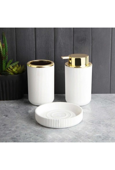 Perotti 13113 Lisbone Gold 3'lü Banyo Seti Beyaz