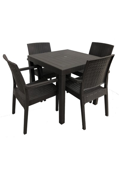 Romanoset Plastik Lara 4 Sandalyeli 80 x 80 cm Rattan Bahçe ve Balkon Masa Takımı