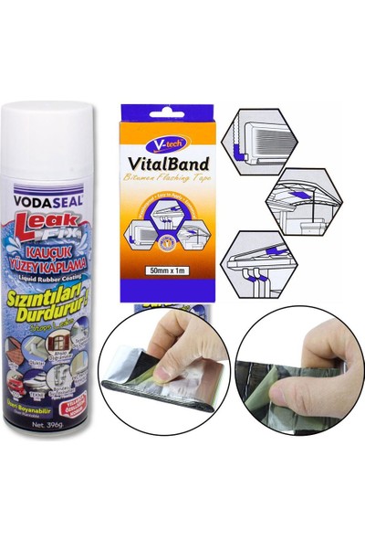 Leak Fix Su Geçirmez Sızdırmaz Sprey Beyaz 396 gr + Tamir Bandı