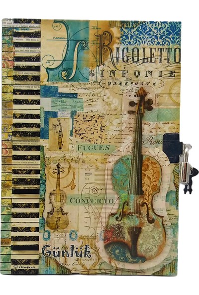 Seven Gitar Desenli 3D Günlük Defteri Kilitli