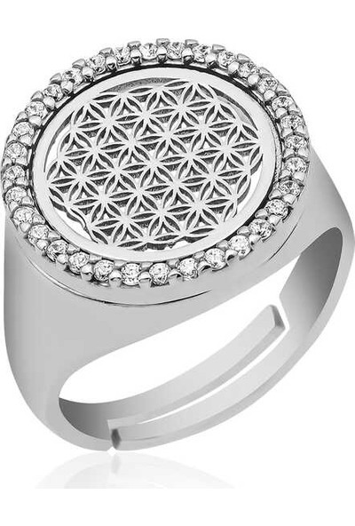Gumush Oval Yaşam Çiçeği Gümüş Yüzük