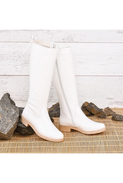 Moosefield Deri Beyaz Kadın Çizme
