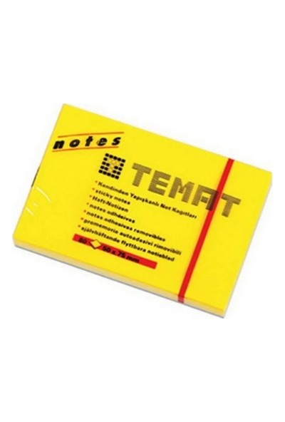 Temat Fosforlu Yapışkanlı Not Kağıdı Sarı 50 x 75 mm Temat Fosforlu Yapışkanlı Not Kağıdı Sarı 50 x 75 mm