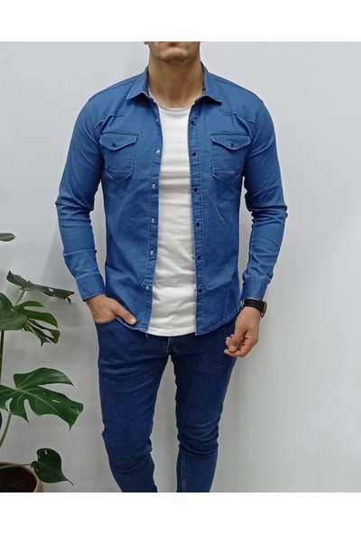 Yngmenclass Slim Fit Likralı Renkli Kot Gömlek