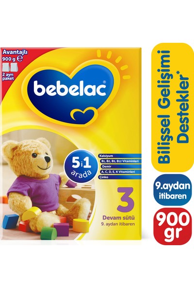 Bebelac 3 Devam Sütü 900 gr 9-12 Ay