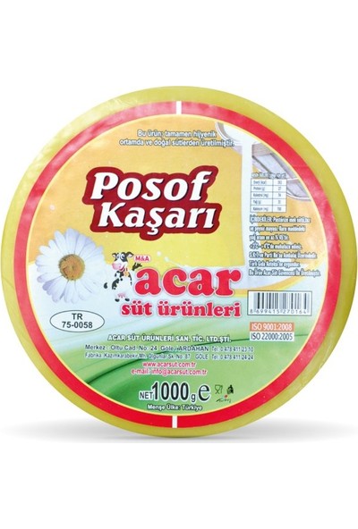 Acar Süt Posof Kaşar Peyniri 1 kg