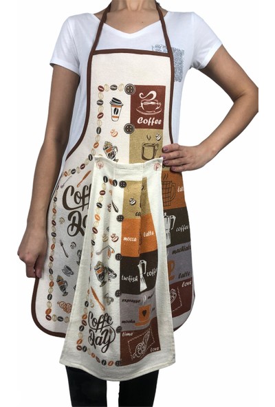 Tekstil Sepeti Kahve Desenli Havlulu Mutfak Önlüğü V1