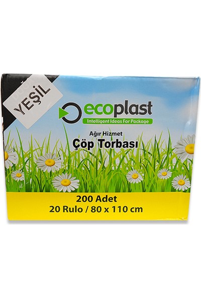 Ecoplast Jumbo 80 x 110 cm Yeşil Çöp Poşeti 200'lü
