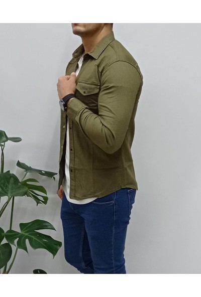 Yngmenclass Slim Fit Likralı Renkli Kot Gömlek