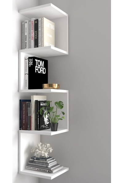 Nur Labs Beyaz Ivy Zig Zag Köşe Duvar Rafı