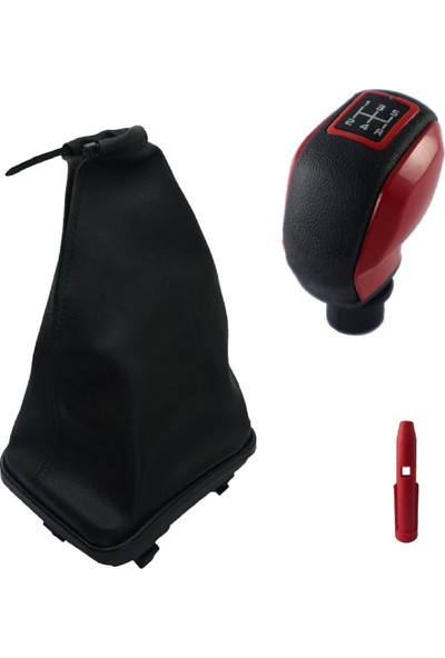 Moda Fiat Punto Kırmızı Spor Vites Topuzu ve Çerçeveli Vites Körüğü