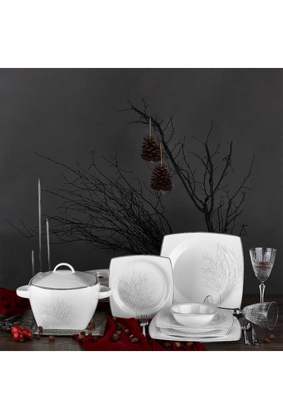 Neva N3081 Yasmin Kare 60 Parça 12 Kişilik Fine Bone Yemek Takımı