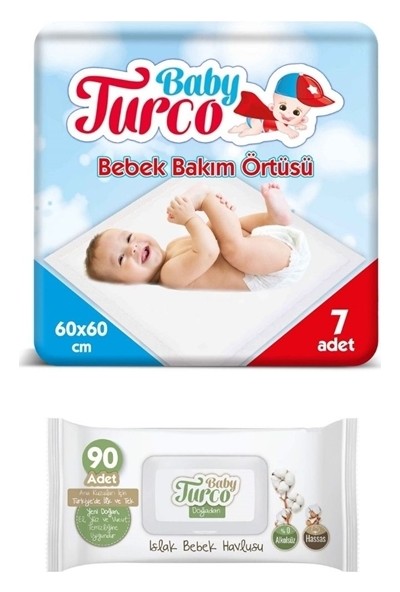 Baby Turco Bebek Bakım Örtüsü 60X60CM 7'li + Baby Turco Doğadan Islak Havlu 90'lı Baby Turco Bebek Bakım Örtüsü 60X60CM 7'li + Baby Turco Doğadan Islak Havlu 90'lı