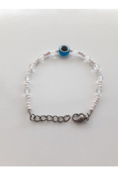 Hd Marketim Nazar Boncuklu Ip Bileklik Beyaz