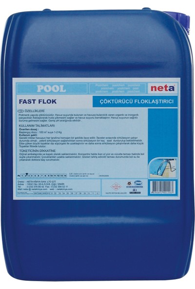 Neta Havuz Suyu Çöktürücü Floklaştırıcı Fast Flok 25 KG8694891401583