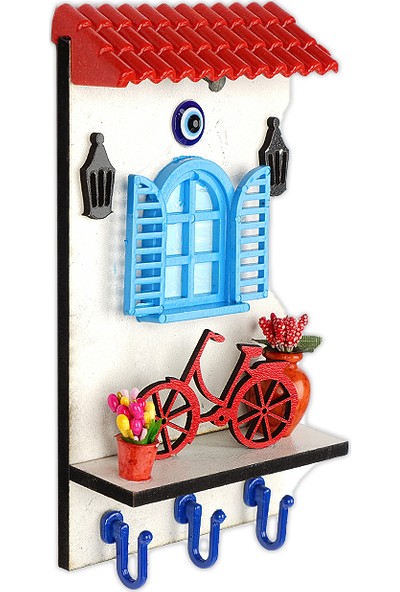 Bimbambom Alaçatı Ev Anahtarlık, Dekoratif Bisiklet 3 Kancalı Anahtarlık