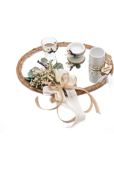 Lora Wedding Doğal Kurutulmuş Damat Kahvesi Tepsisi Takımı