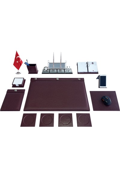 Anadolu Luxury İsme Özel Düğmeli Sümen Takımı Masa İsimliği Bordo