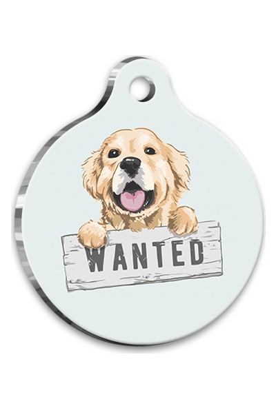 Pet Tag Art Illüstrasyon Golden Retriever 3 Yuvarlak Köpek Künyesi Small 2,5 cm
