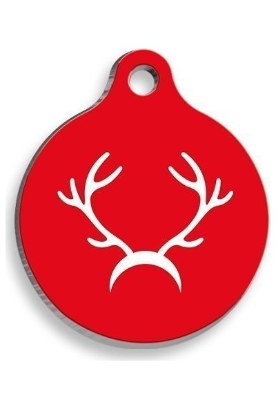 Pet Tag Art Christmas Serisi Merry Deer Horn Yuvarlak Kedi ve Köpek Künyesi Medium: 3 Cm.
