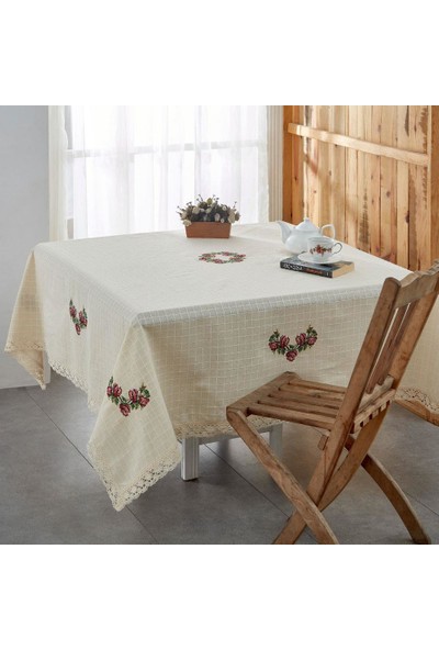 Tekstil Sepeti Naturel Nakışlı El Işi Buldan Bezi Masa Örtüsü Tekstil Sepeti Naturel Nakışlı El Işi Buldan Bezi Masa Örtüsü