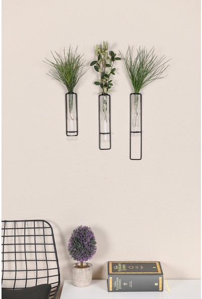 Muyika Design Muyika Pentola Metal Siyah Cam Tüplü Duvar Rafı ve Dekorasyon Ürünü