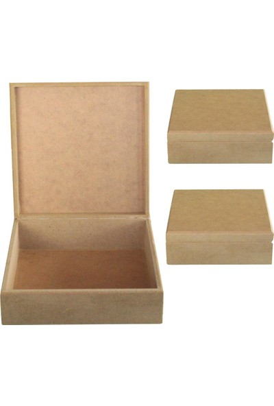 Joy And Toys 19 x 7 cm(3 Adet) Kare Desenli Ahşap Boyanabilir Hediyelik Kutu
